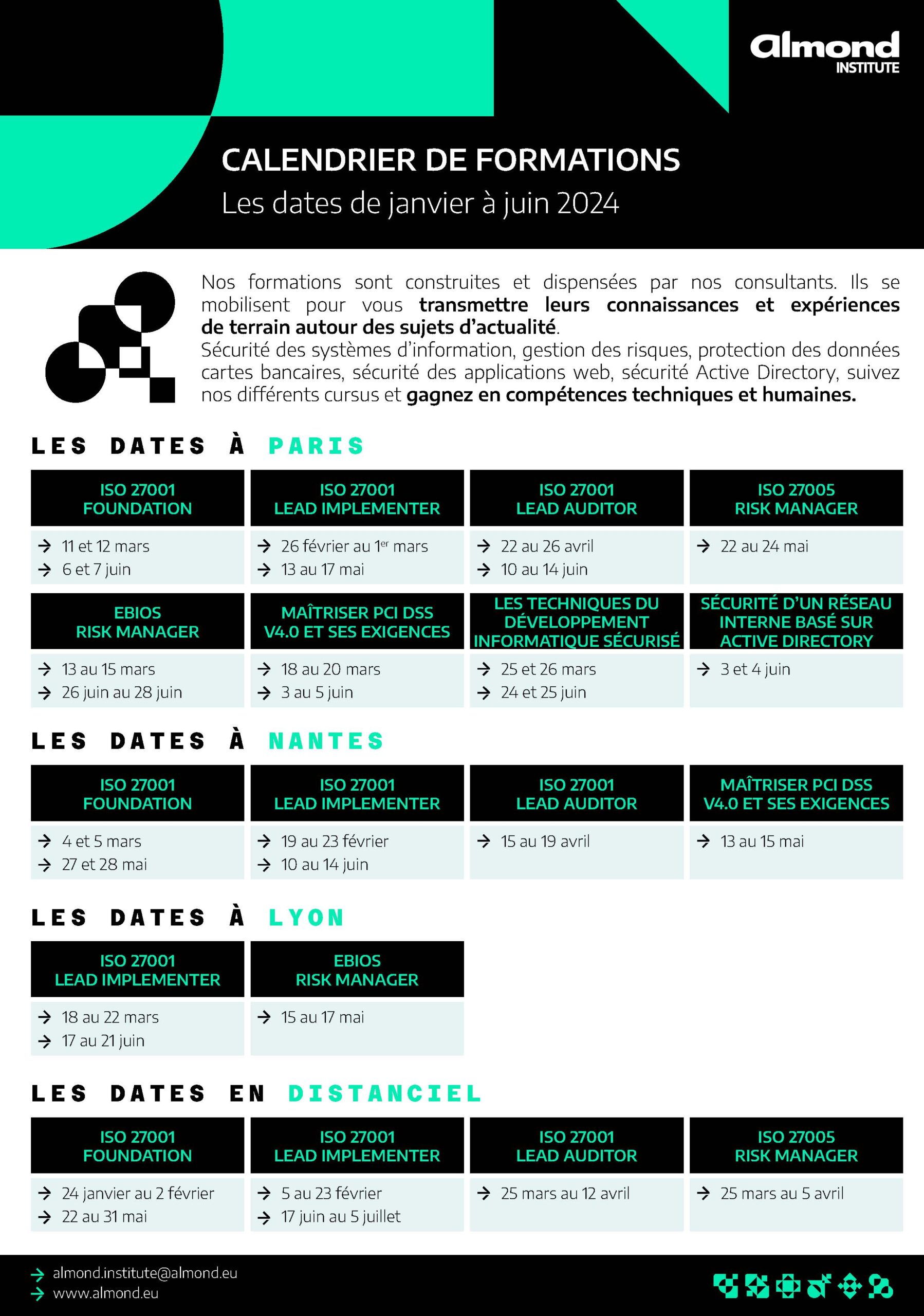 Calendrier de formations : les dates de janvier à juin 2024 - Almond